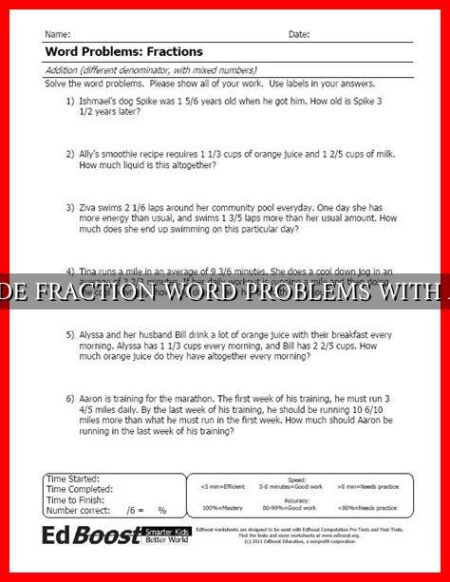 5TH GRADE FRACTION WORD PROBLEMS WITH ANSWERS - Wadaef