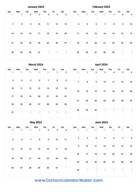 6 month calendar january to june 2024 printable - Wadaef