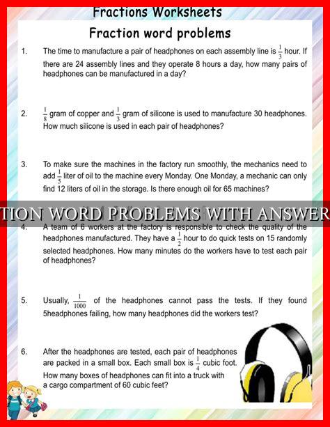 FRACTION WORD PROBLEMS WITH ANSWERS PDF - Wadaef