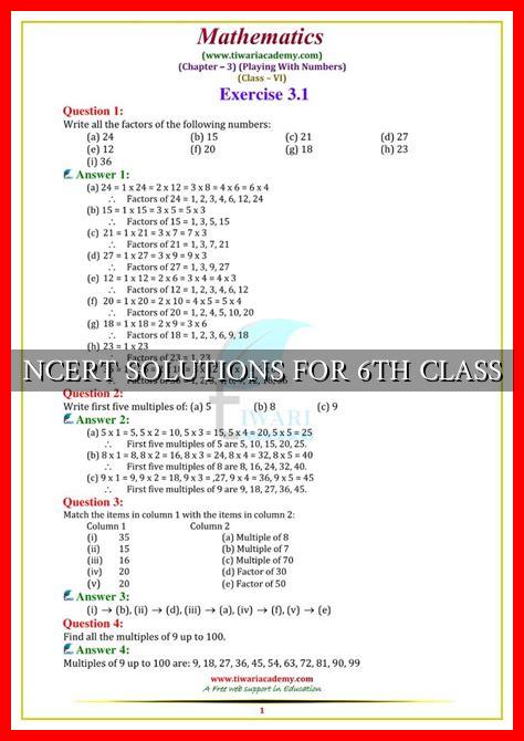 NCERT SOLUTIONS FOR 6TH CLASS - Wadaef