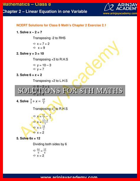 SOLUTIONS FOR 8TH MATHS - Wadaef