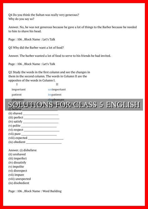 SOLUTIONS FOR CLASS 5 ENGLISH - Wadaef